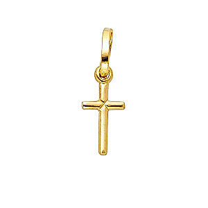 14K Yellow Gold Tiny Cross Pendant - High Polished Finish - Religious Charm Pendant - Fine Jewelry for Men & Women - Ideal Gift for Birthday, Easter, Christmas & All Occasions, 13 x 8 mm, 0.5 grams