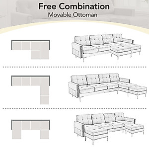 EMKK 110" Convertible Sectional Sofa Couch Furniture, 6 Seat Sofa for Living Room L/U Shaped Modern Fabric UpholsteredModular Sofá Sleeper with Double Chaise & Memory Foam & Movable Ottoman