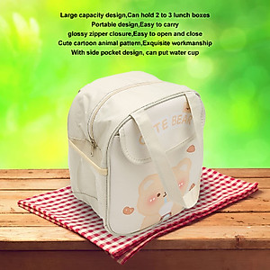 Atyhao Cute Lunch Bags, Cartoon Pattern Kawaii Lunch Box Oxford Cloth PU Keep Warm Thicken Aluminum Foil for Picnic (Beige Milk Tea Bear)