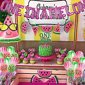 Watermelon First Birthday Party Supplies One in a Melon Balloons Watermelon Photo Banner Pink Glittery Watermelon One Cake Cupcake Topper Summer Fruit Girls 1st Birthday Party Supplies Decorations