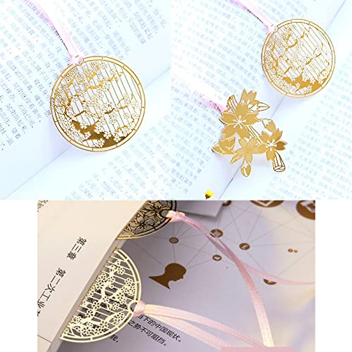 4pcs Metal Hollow Bookmark Cherry Bookmarks Set for Women Girls Flower Book Mark Birthday Christmas Gifts for Book Lovers Writers Readers