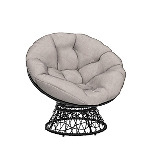 Bme 40" Ergonomic Wicker Papasan Chair with Soft Thick Density Fabric Cushion, High Capacity Steel Frame, 360 Degree Swivel for Living, Bedroom, Reading Room, Lounge, Silver Cloud - Black Base