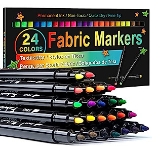 Fabric Markers Permanent for Clothes, 24 Colors Fabric Pens Permanent No Bleed, Fine Tip Fabric Paint Pens Paint Markers for Kids, Non-Toxic Markers Paint for Tote Bag White Shirt Baby Bibs Shoes