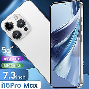 RAYPUR i15 Pro Max, Global Version HD Smartphone, 7.3Inch Original Full Screen Phone, 7800mAh Mobile Phones, 16GB 1TB, 4G/5G,White-1TB