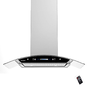IKTCH Upgrated 30"Island Mount Range Hood,900 CFM Ducted Range Hood with 4 Speed Fan,Stainless Steel& Tempered Glass Range Hood 30 inch with Gesture Sensing&Touch Control Making life Smarter IKIS01-30
