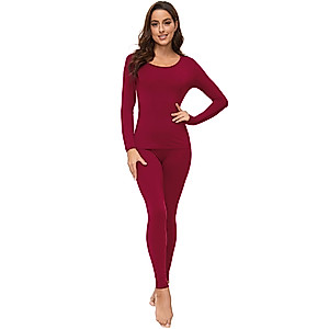 WiWi Soft Viscose from Bamboo Underwear for Women Thermal Long Johns Sets Super Warm Base Layer Top Pants Pajamas Set S-3X, Wine Red, Medium