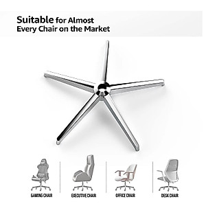 Sytopia Office Chair Base, 28'' Desk Chair Base Replacement with Reinforced Metal Legs (2300Lbs), Chair Bottom Part for Most Chairs, Universal Gas Cylinder and Caster Sockets, Sliver