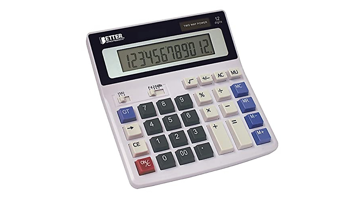 Extra Large 12-Digit Desktop Calculator - Angled LCD Display