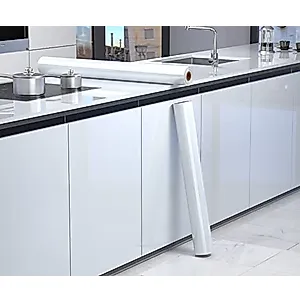 Oxdigi White Contact Paper Decorative for Cabinets Countertops Kitchen Shelves Liner Glossy Glitter Self Adhesive Film Peel and Stick Waterproof Removable Wallpaper