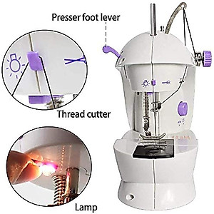 Mini Sewing Machine Upgraded Portable Two Threads Double Speed Double Switches Household Kids Beginners Travel Automatic Sewing Machine (White and Blue)