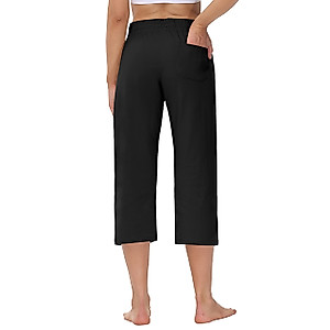 Cakulo Womens Capri Pants Wide Leg Yoga Capris Summer High Waisted Casual Lounge Cropped Pants with Pockets Black S