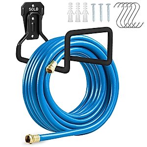 BoArt Metal Garden Hose Holder, Heavy Duty Metal Hose Hanger Wall Mount with 6 Screw, 6 Drywall Anchors, 5 Large Metal S Hook for Garden Hose, Hose Reel, Water Hose, Flexable Hose