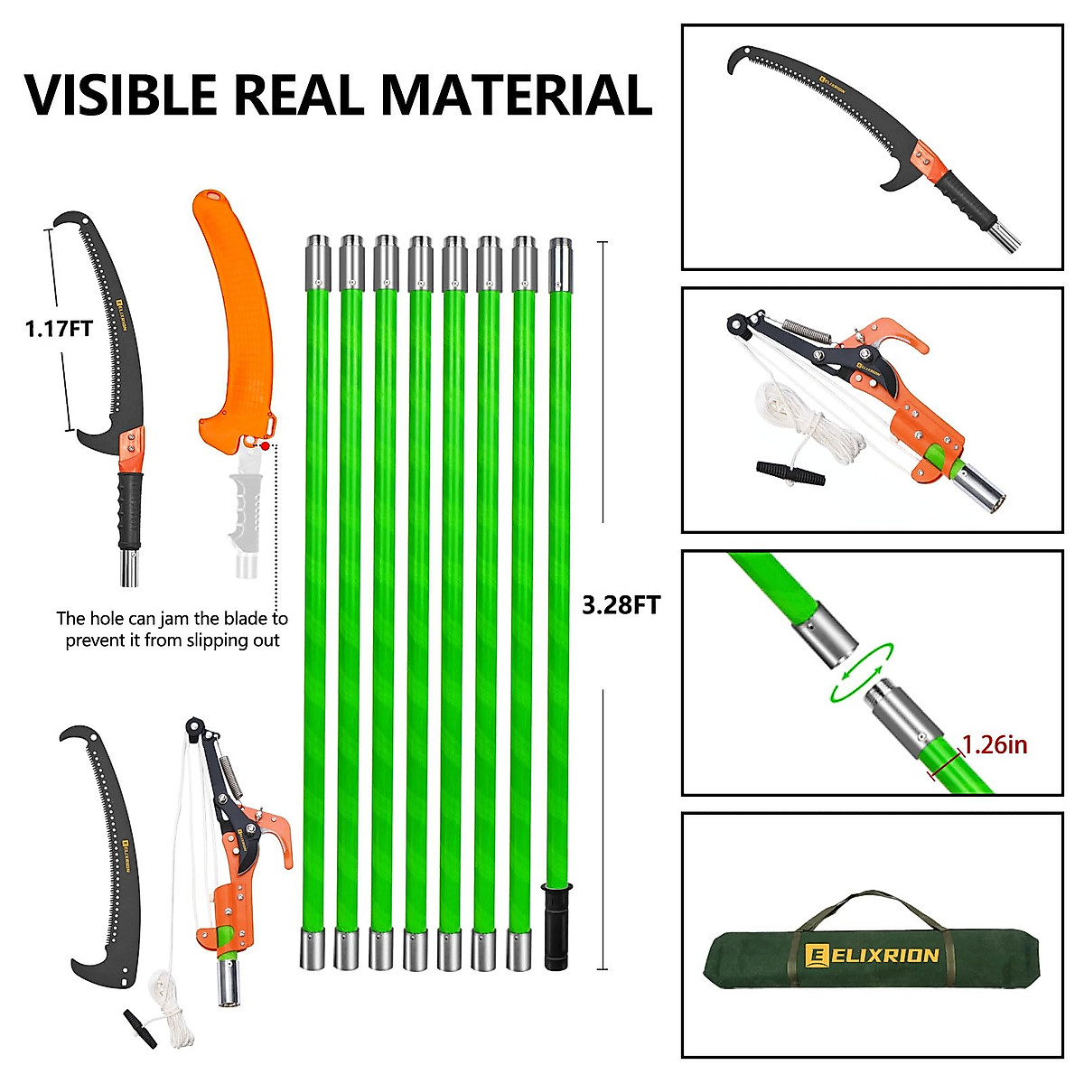 ELIXRION 7-27 Feet Pole Saws for Tree Trimming Manual Branch Pruner Cutter Kits, Manual Pole Saw Cut Branch Garden Tool Tree Pruner Extendable Hand Saw Tree Trimmer Long Handle Pruner with Storage Bag