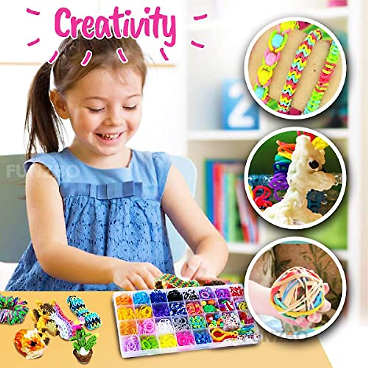 FUNZBO Rubber Band Bracelet Kit - Loom Bracelet Making Kit, Rubber Bands for Bracelets, Loom Bands Kit, Arts and Crafts Supplies, Crafts for Kids Age 4-8, Crafts for Girls Ages 6-8, 8-12 (Medium)