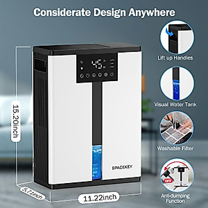 Dehumidifier,106 OZ / 850 Sq. Ft Dehumidifiers for Home Basement Bedroom Bathroom Room RV Closet with Intelligent Humidity Control, 4 Speeds, Timer, Auto Shut Off, 7 Colorful Light, White