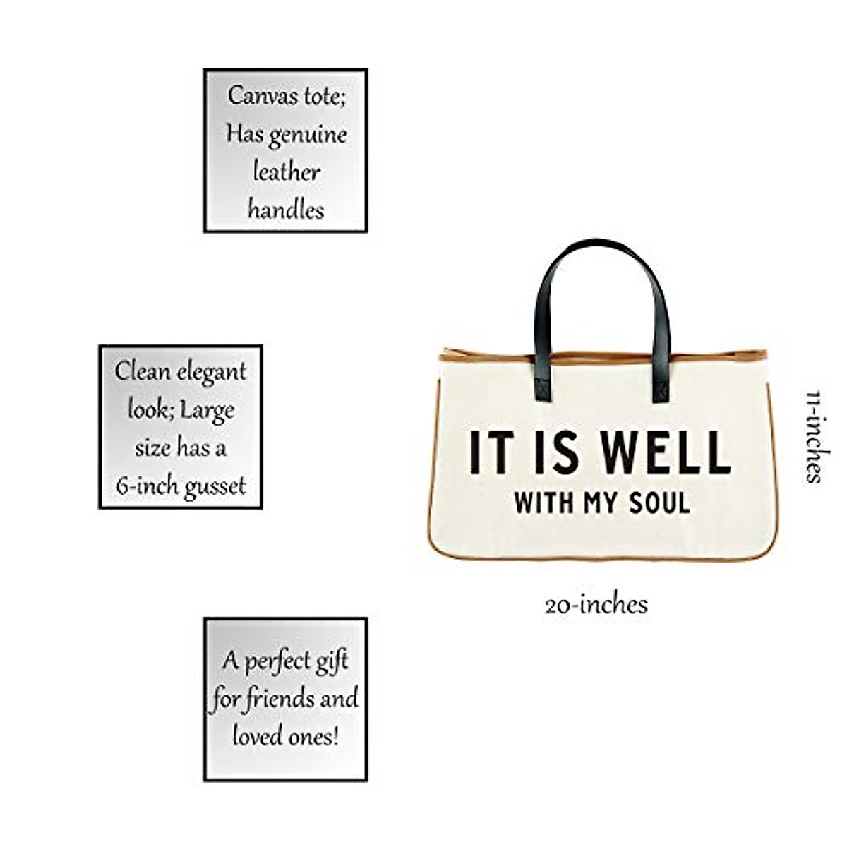 Creative Brands Faithworks-Inspirational Large Canvas and Leather Tote, 20, It is Well