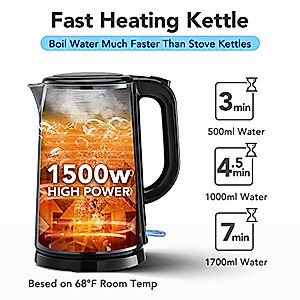 Mecity 1.7L Electric Kettle 100% Stainless Steel Interior Fast Heating Water Kettle Double Wall Kettle Water Boiler, Cool Touch Auto Shut Off, 57 Ounce, 120V, 1500W