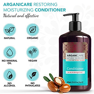 Arganicare Argan Oil Shampoo and Conditioner Set for Dry and Damaged Hair - Moisturizing Deep Conditioning Treatment Enriched with Organic Argan Oil & Shea Moisture for Men, Women and Kids | 27 Fl Oz