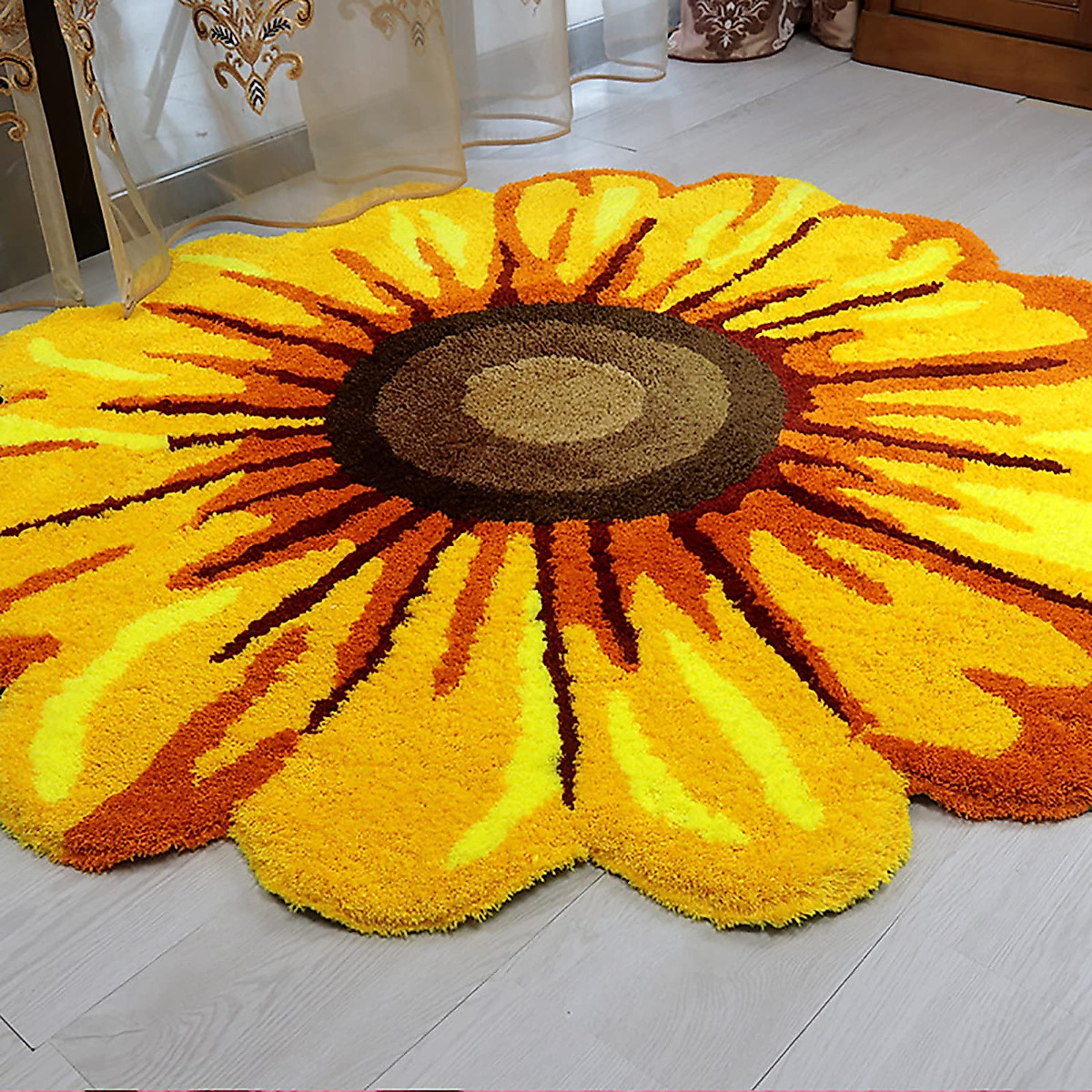 Sunflower Area Rug Mat 25" x 25" Yellow Floral Bathroom Rug Soft Plush Flower Doormat Non-Slip Rustic Small Carpet Handmade Floral Door Mat for Kitchen Bathroom Bedroom Living Room Yellow