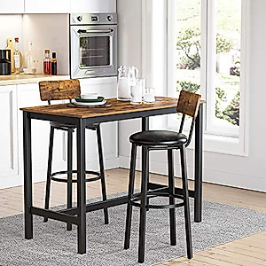 VASAGLE Bar Stools and Bar Table Bundle, Set of 2 PU Upholstered Bar Chairs, Square Tall Dining Table, Industrial, for Dining Room Kitchen Counter Bar, Rustic Brown and Black ULBC069B81 and ULBT25X