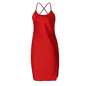 Satin Sleepwear for Women Baby Doll Lingerie for Women Sexy Slips Sleepwear for Women Red