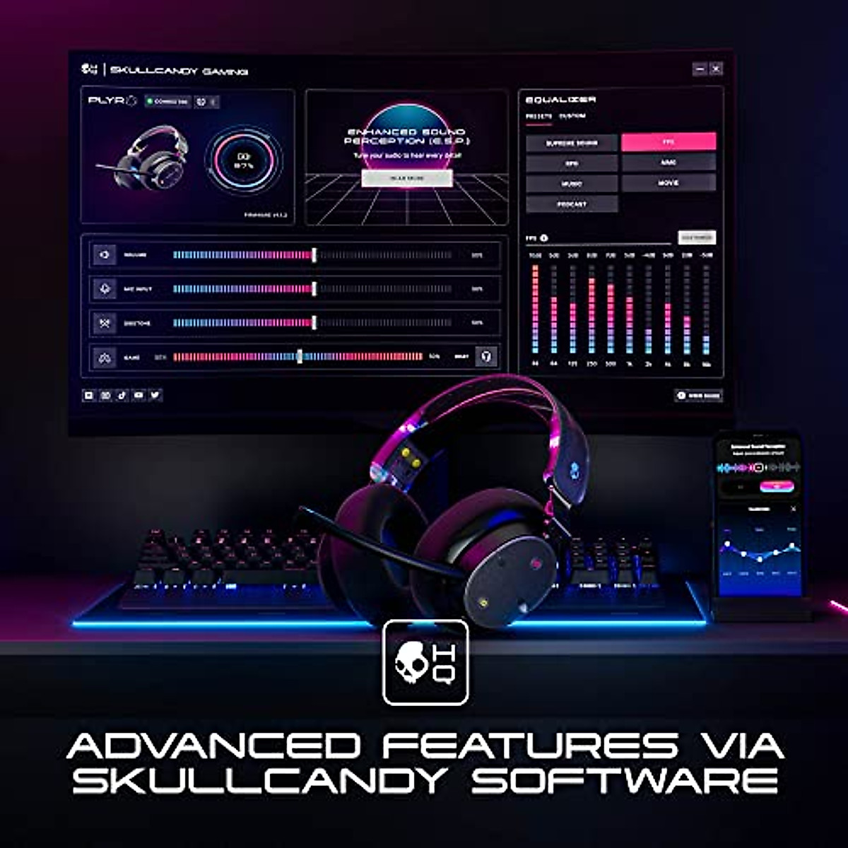 Skullcandy PLYR Wired/Wireless Over-Ear Gaming Headset for PC, Playstation, PS4, PS5, Xbox, Nintendo Switch - Black Digi-Hype