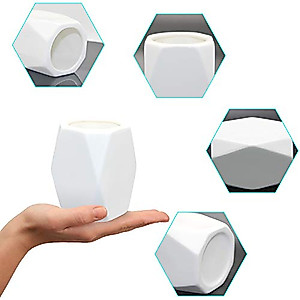 2 Pack Ceramic Pencil Holder,White Geometric Pen Cup Makeup Brush Holder for Girls Women,Desk Accessories Holder,Durable Desktop Organizer Pen Holder Ideal Gift for Office Home (White)