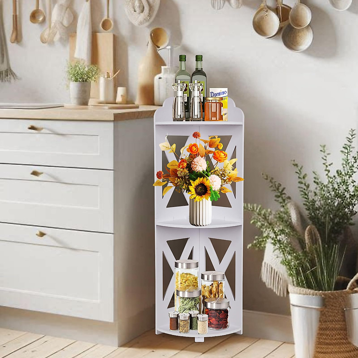 ShellKingdom Toilet Paper Stand, Corner Shelf Stand, Small Bathroom Storage Cabinet for Bathroom, Home, Small Space, Corner Shelf, White