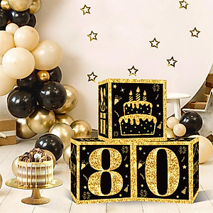 80th Birthday Decorations Boxes for Men- 3PCS Black Gold Happy 80th Birthday Balloons Boxes, 80 Year Old Party Supplies for Men Women