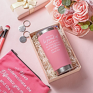 Suttmin 18 Pcs Employee Appreciation Stainless Steel Tumbler 20 oz with Makeup Cosmetic Bags Keychains Thank You Gifts Sets Bulk for Teachers Inspirational Gifts for Coworkers(Colorful, Simple)