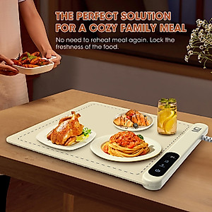 【Upgrade Graphene】 Warming Mat for Food - Food Warming Mat with 212°F Full Surface Heating,6 Temperature Settings And Timing Function, Roll Up Silicone Electric Warming Tray For Buffet(15.7"*14.5")