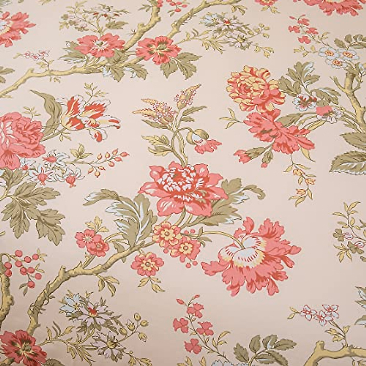 mixinni Red Floral Duvet Cover Queen Green Leaves Pattern Bedding Duvet Cover Set with Zipper Closure 4 Corner Ties for Him and Her-(3pcs, Queen Size)