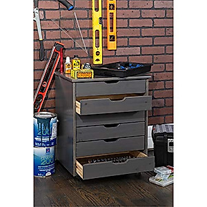 Linon Callie Multipurpose Six Drawer Dresser Wide Wood Rolling File Cabinet Storage Cart with Casters in Gray