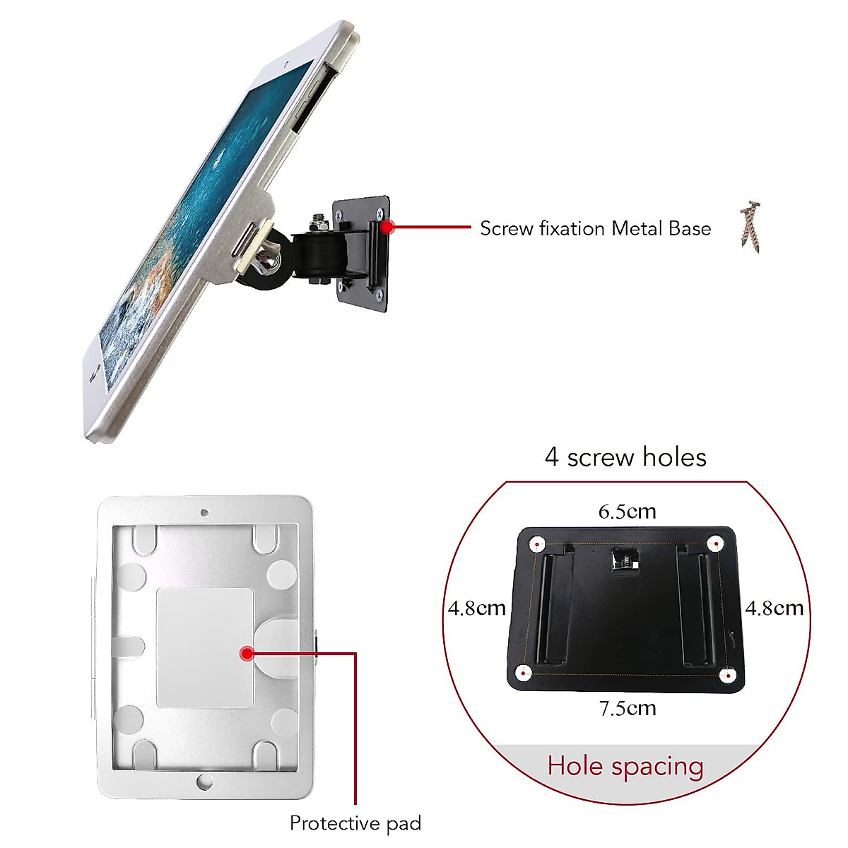 WeSTRUGGLE on Wall Mount Bracket for iPad 9.7"(6th,5th,Gen.), 9.7" Air1&2,9.7" Pro,Excluding 9.7"(1th,2th,3th,4th,Gen.),with Lock, Multi Angle,(Silver)