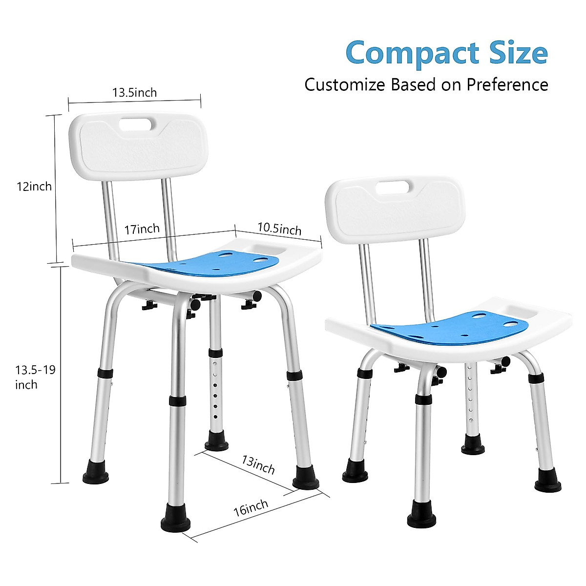 FSA/HSA Eligible Shower Chair with Back Removable - 2 in 1 Nonslip Shower Stool for Inside Shower, Narrow Bathtub Chair, Adjustable Shower Seat for Seniors, Elderly, Handicap, Disabled by LEACHOI