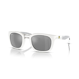 Ray-Ban RB8362M Square Sunglasses, White/Grey Mirrored Silver, 53 mm
