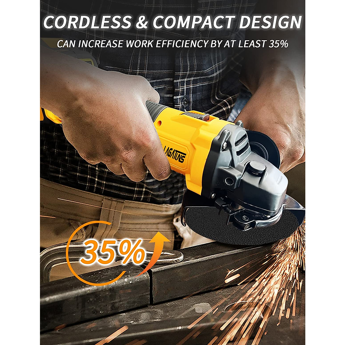 LAGATUNS Cordless Angle Grinder，Cordless Grinder w/21V 6.0Ah Li-Ion Battery & Charger,Brushless Motor, 4-1/2'' Blade, Quick-Change Wheel Guard, 2-Position Handle, Battery Grinder Tool set