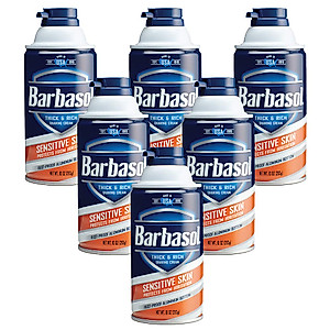 Barbasol Sensitive Skin Thick and Rich Shaving Cream for Men, 10 oz., Pack of 6