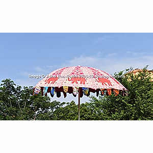 Asha Handicraft 72" Indian Handmade Embroidered Elephant Garden Umbrella, Large Outdoor Patio Parasols, Beach Umbrella Sun Shade Wedding Decorative Umbrellas (Large, White & Pink)