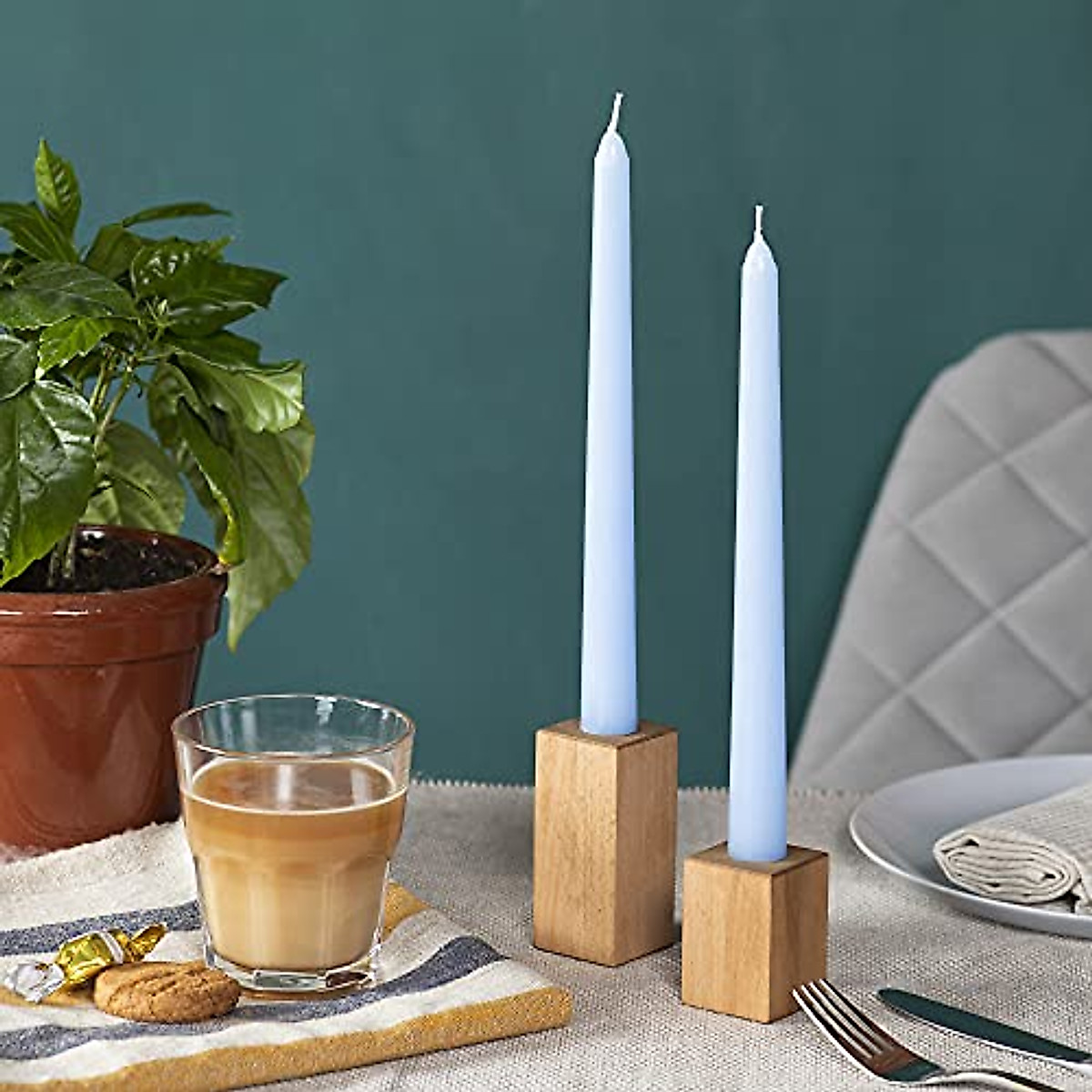 CANDWAX 10 inch Taper Candles Set of 12 - Dripless Taper Candles and Unscented Candlesticks - Perfect as Dinner Candles and Household Candles - Baby Blue Candles