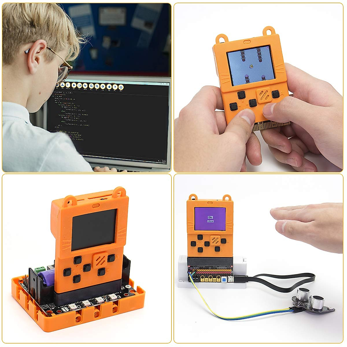 KittenBot Meowbit Card-Sized Retro Game Computer Codable Console for Microsoft Makecode Arcade & Python Video Game Compatible Micro:bit Expansion Board for Robot Building with Battery