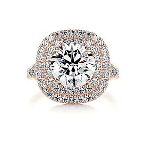 Solid Gold Handmade Engagement Rings 2 CT Round Cut Moissanite Diamond Double Halo Bridal Wedding Ring for Anniversary Propose Gift (14K Solid Rose Gold)