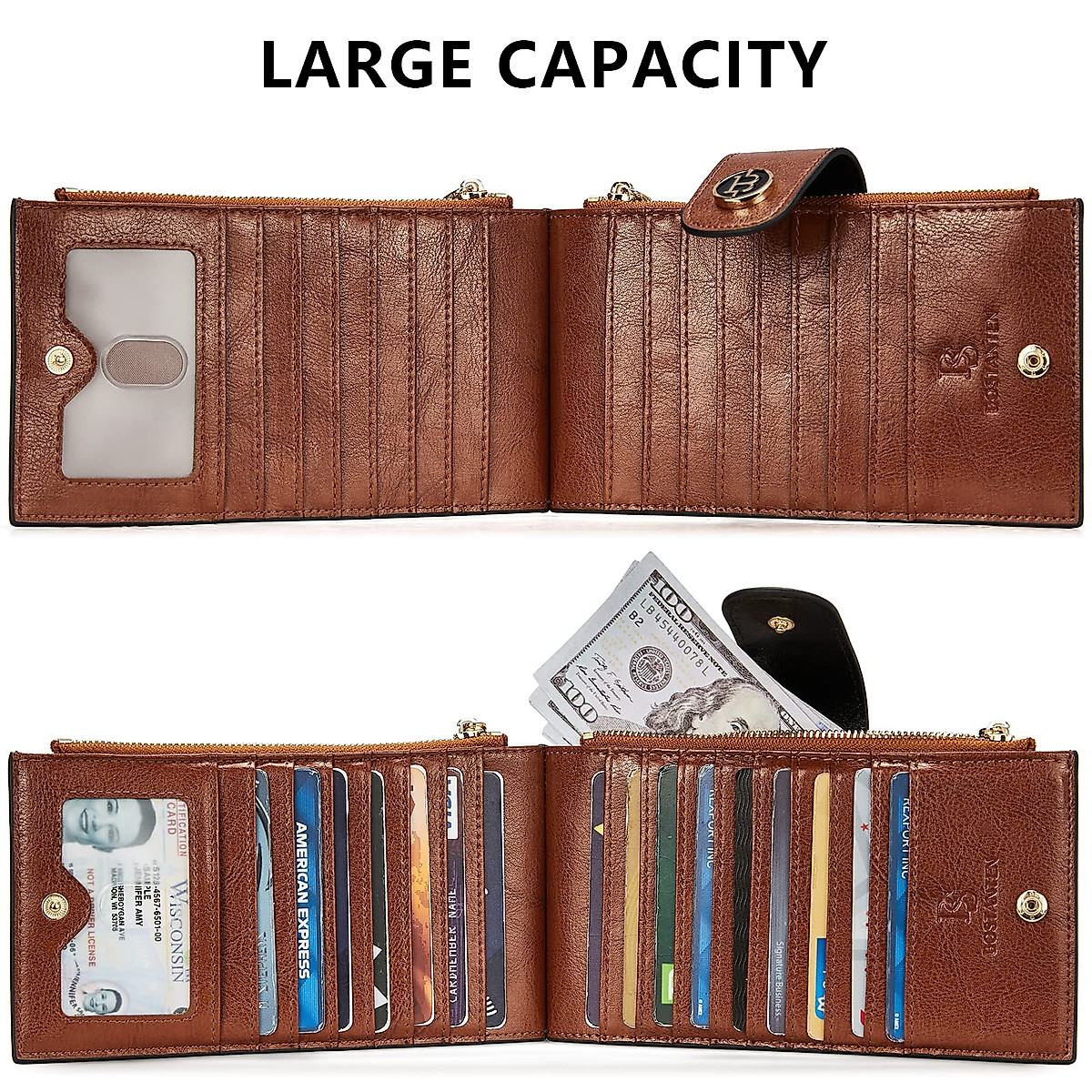 BOSTANTEN Leather Wallets budle Small Crpssbody bags fo women Brown with Black