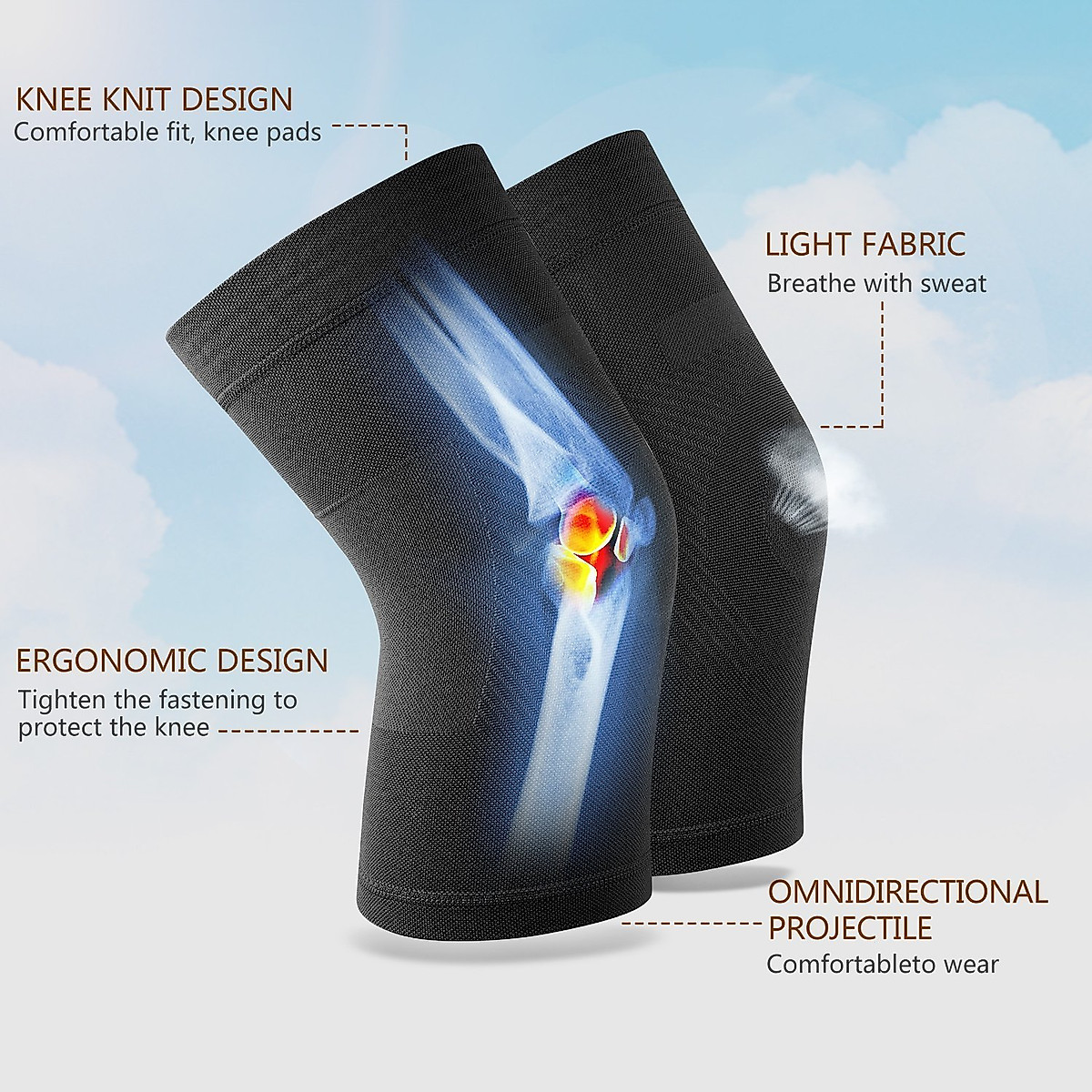 Knee Sleeves, 1 Pair, Could Be Worn Under Pants, Lightweight Knee Compression Sleeves for Men Women, Knee Brace Support for Joint Pain Relief, Arthritis, ACL, MCL, Sports, Injury Recovery, Black 3XL