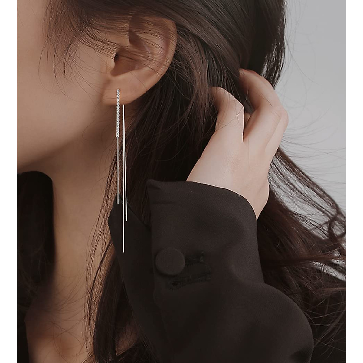 SLUYNZ 925 Sterling Silver CZ Dangle Earrings Chain for Women Teen Girls Long Dangle Earrings Tassel with Snake Chain Backs3 (A-Silver)