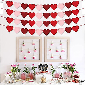Felt, Heart Valentines Garland for Valentines Day Decor - Pack of 40, No DIY | Red, Rose, Light Pink Heart Garland, Heart Garland Decorations | Heart Banner Garland, Romantic Valentines Day Decoration