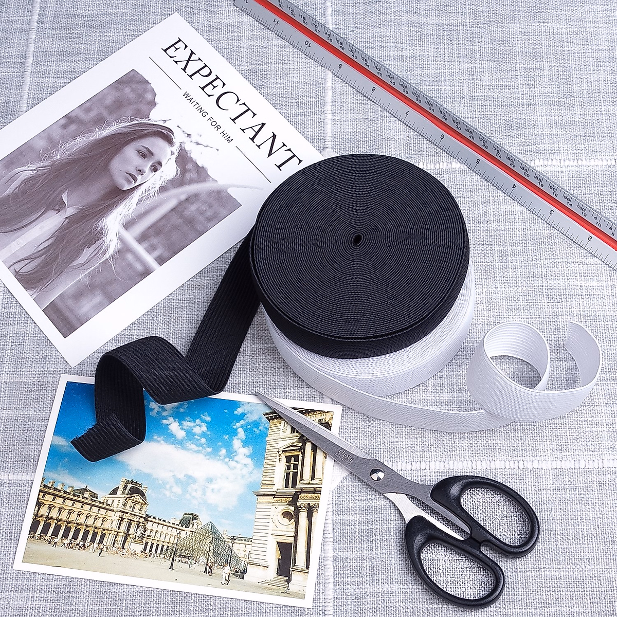 1 inch elastic for sewing, Elastic Band High Elasticity,2 Roll 11 Yard Knit Elastic Bands for Sewing Waistband and Pants Waist,Wig Band (Black & White)