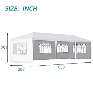Gazebo Tent 10'x30' Canopy Tent Outdoor Gazebo Canopy Wedding Party Tent Heavy Duty Gazebo Pavilion, White (10x30ft 5 Removable Sidewalls)