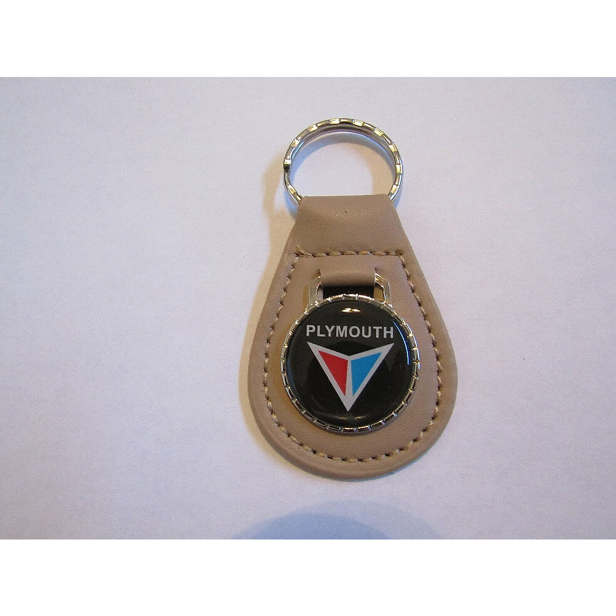1960's BELVEDERE SAVOY PLAZA FURY VIP VALIANT BLUE & RED LOGO LEATHER KEYCHAIN - BEIGE
