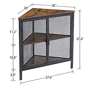 VECELO Corner Cabinet with Two Doors and Shelves, Free-Standing Storage Organizer for Small Space in Living Room/Bedroom/Kitchen, Brown and Black